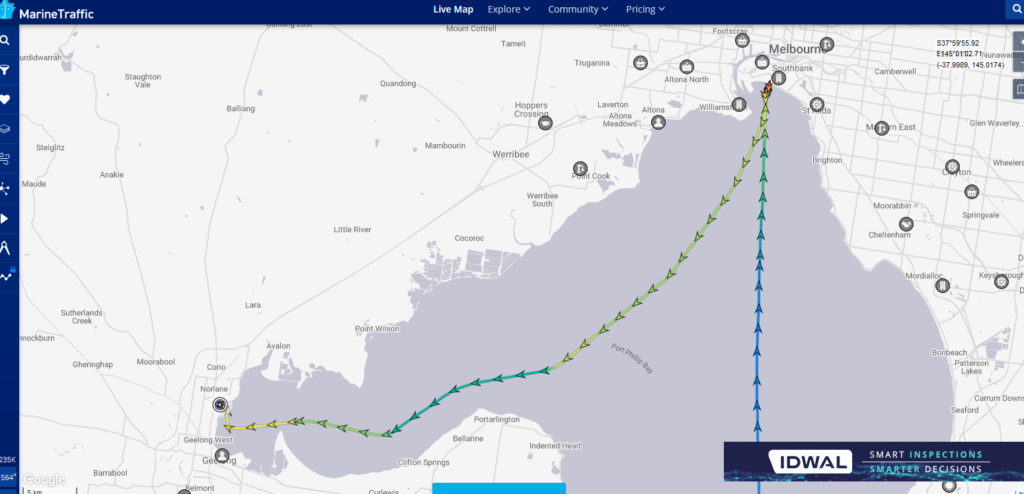 Spirit I sails to Geelong for test at Corio Quay - Ferries of Tasmania